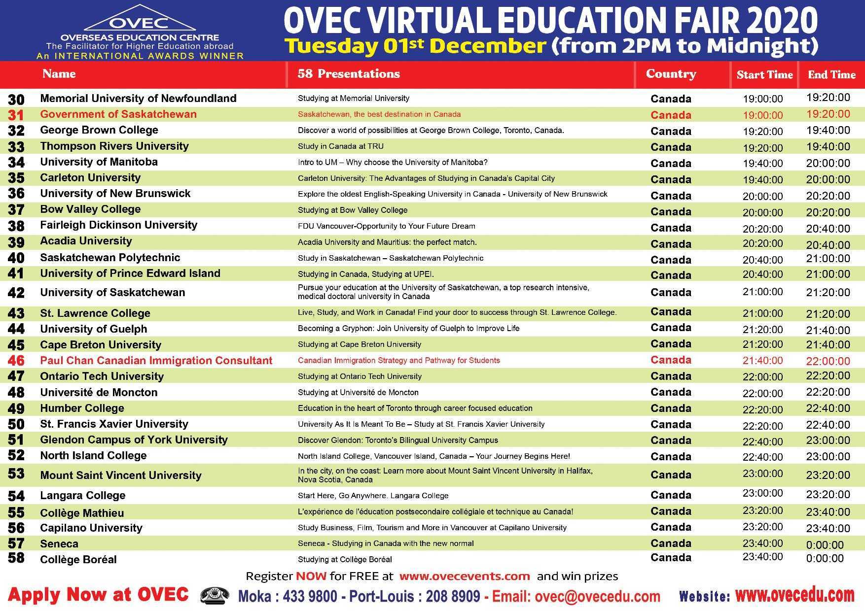 OVEC Virtual Fair 2020: Watch LIVE presentations from 58 Universities! - Overseas Education ...