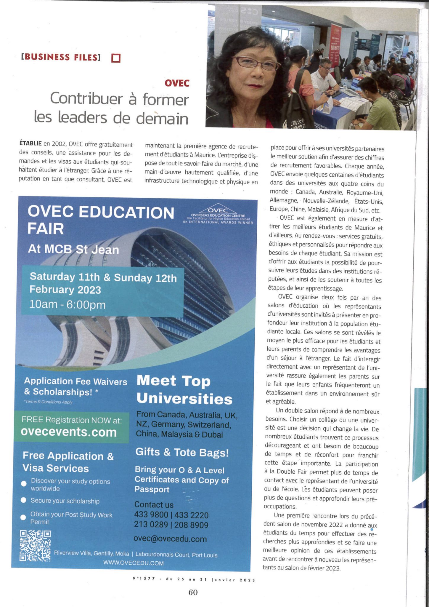 Business Magazine Article on the OVEC February 2023 Fair - Overseas Education Centre (OVEC)