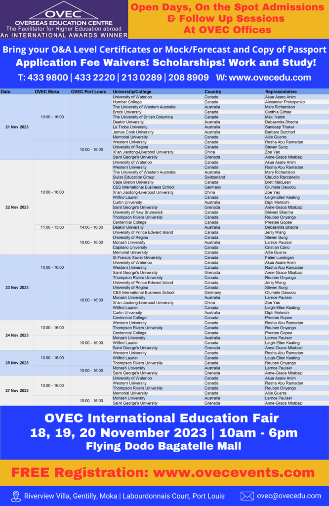 Open Days & Follow Up Sessions at OVEC Offices - Meet University ...