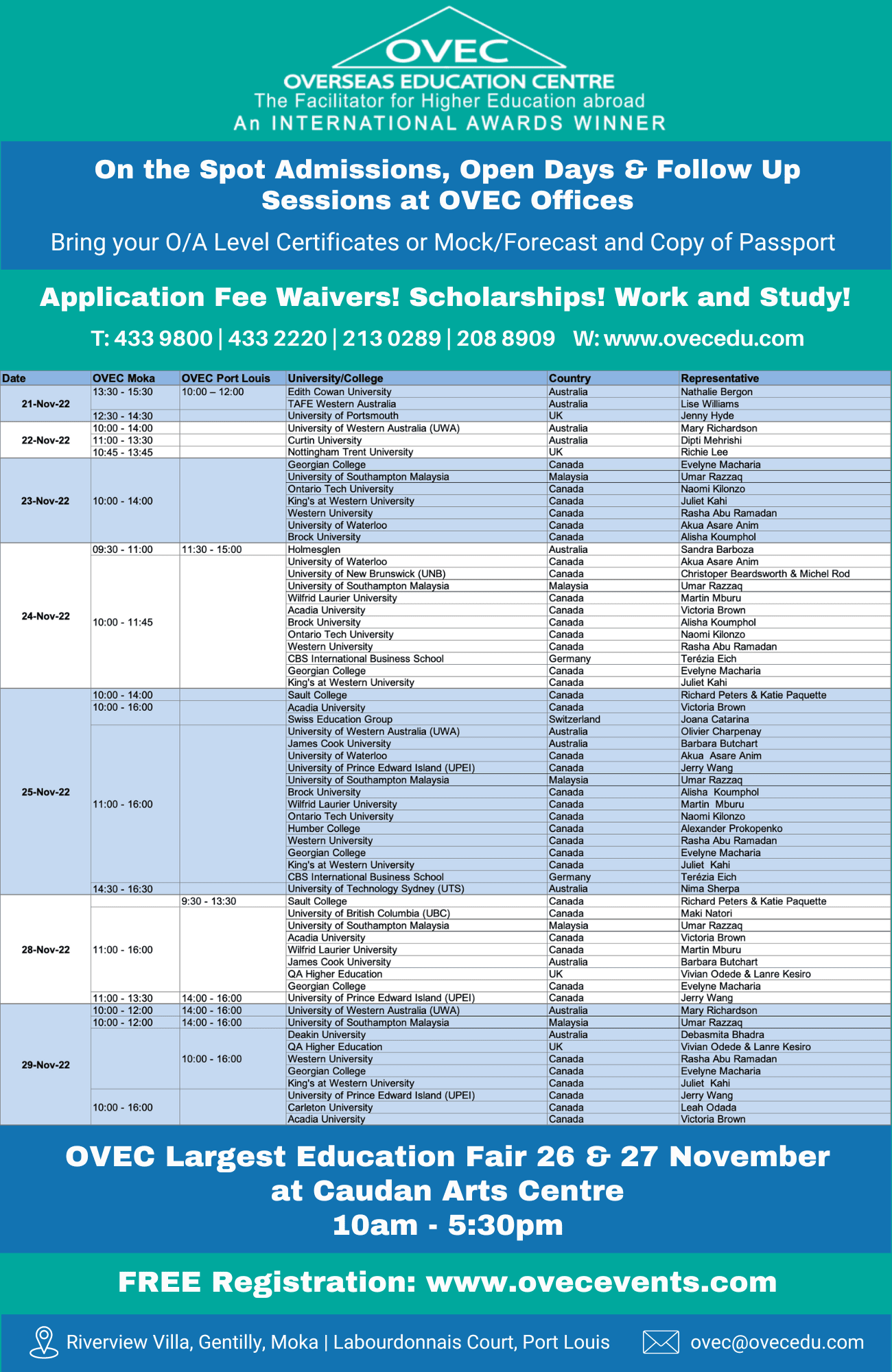 On the Spot Admissions, Open Days & Follow Up Sessions at OVEC Offices ...