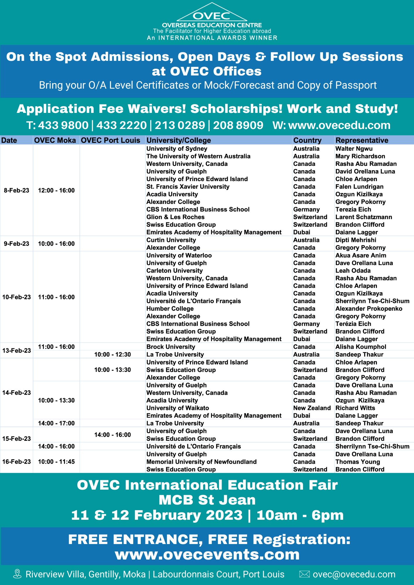 On the Spot Admissions, Open Days & Follow Up Sessions at OVEC Offices ...