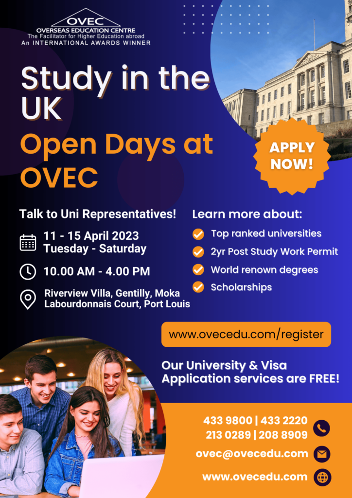 Study in the United Kingdom - Open Days at OVEC: 11-15 April 2023 ...