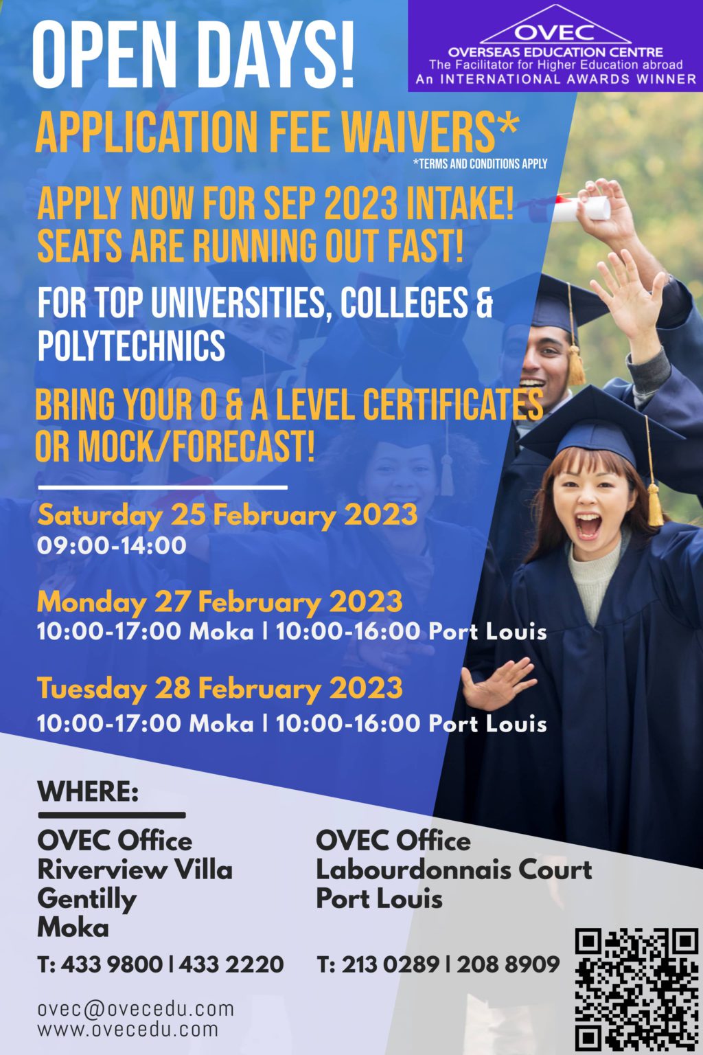 Open Days at OVEC - Come & Apply NOW for September 2023 Intake - seats are already running out ...