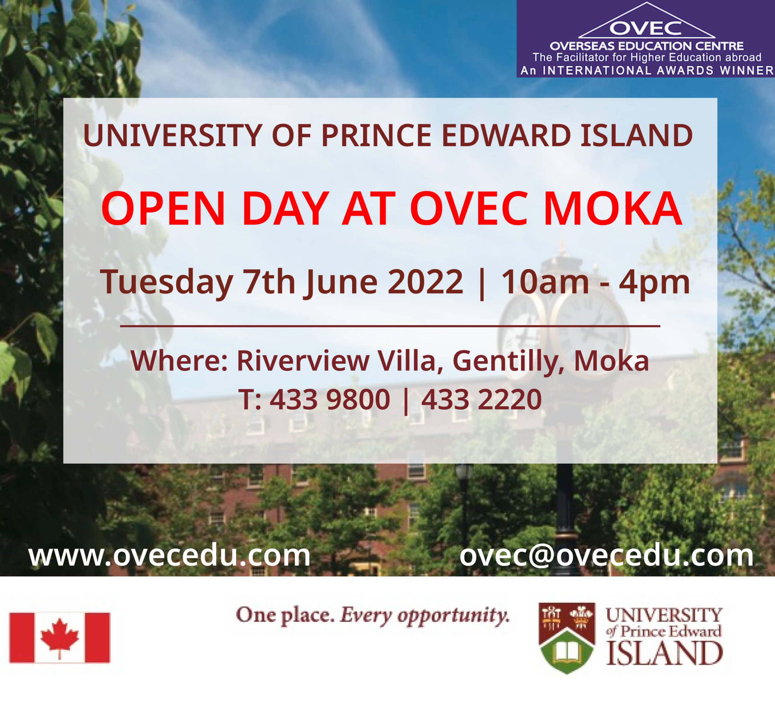 University of Prince Edward Island, Open Day at OVEC Moka - Tuesday 7th ...